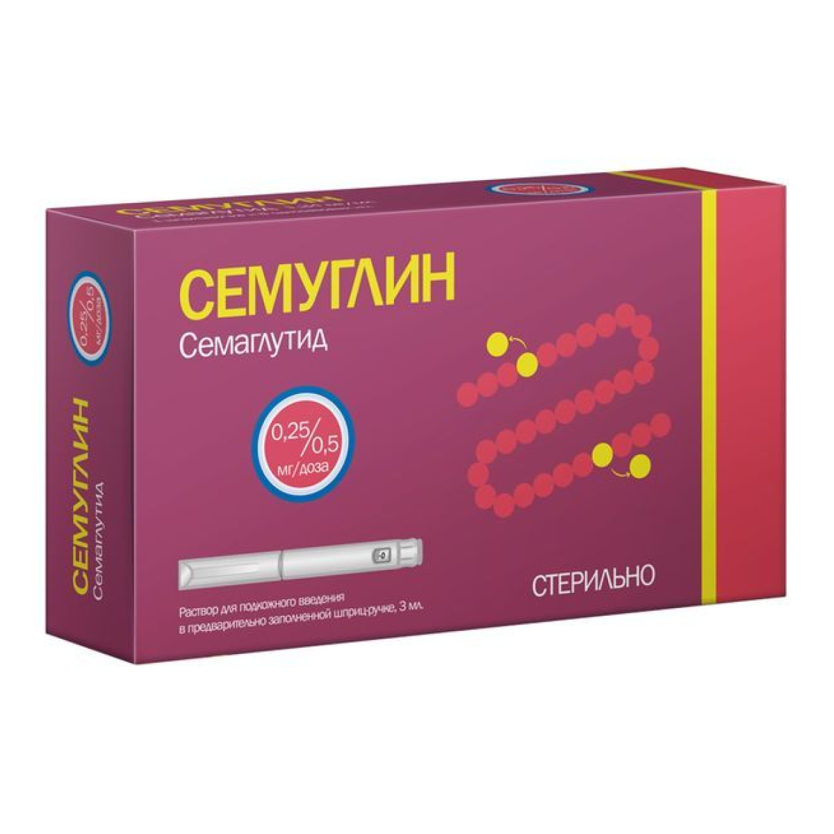 Семуглин, раствор для подкожного введения 0,25/ 0,5 мг/доза 3 мл + игла 8 шт. купить по цене 4 ...