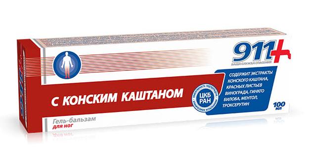 911 гель-бальзам для ног с Конским каштаном, 100 мл купить по цене 122 руб. в Сочи, инструкция ...