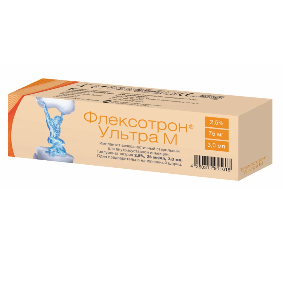 Флексотрон Ультра М, имплантат раствор для внутрисуставых инъекций 2,5 % 25 мг/мл 3 мл, 1 шт ...