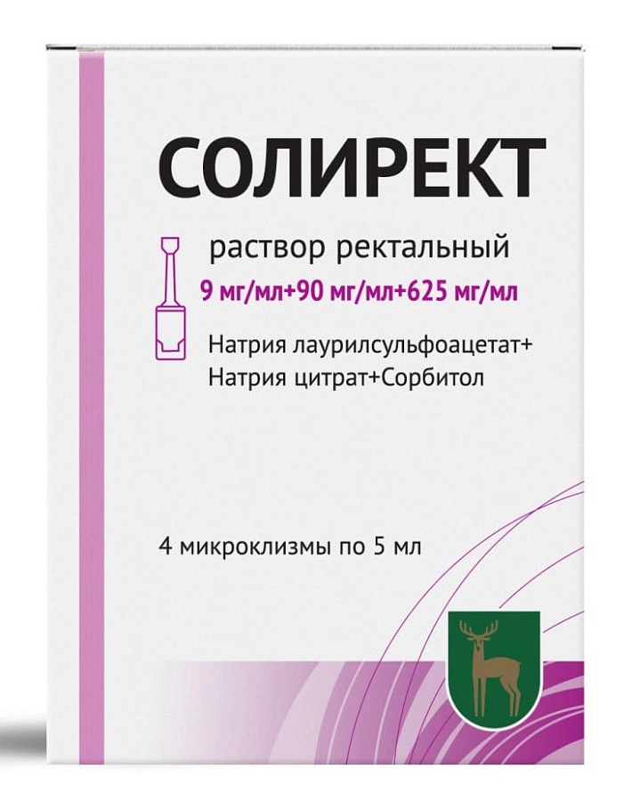 Солирект, микроклизма раствор ректальный 9 мг/мл +90 мг/мл +625 мг/мл ...