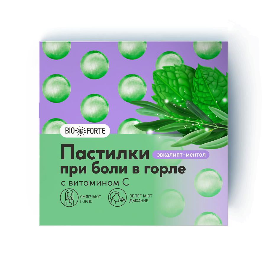 Пастилки при боли в горле BioForte (эвкалипт/ментол), 9 шт. купить по ...